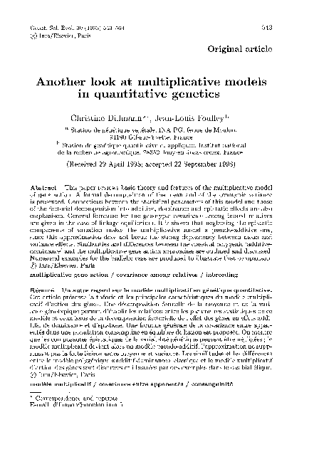 (PDF) Another look at multiplicative models in quantitative genetics