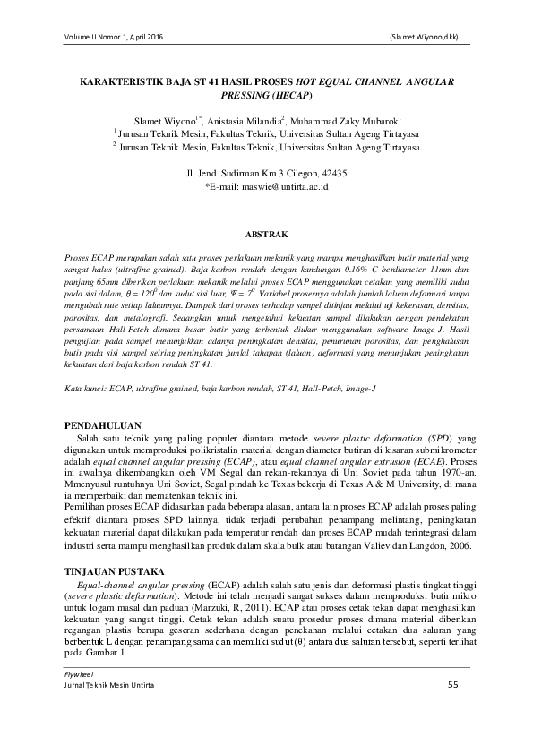 (PDF) Karakteristik Baja ST 41 Hasil Proses Hot Equal Channel Angular ...