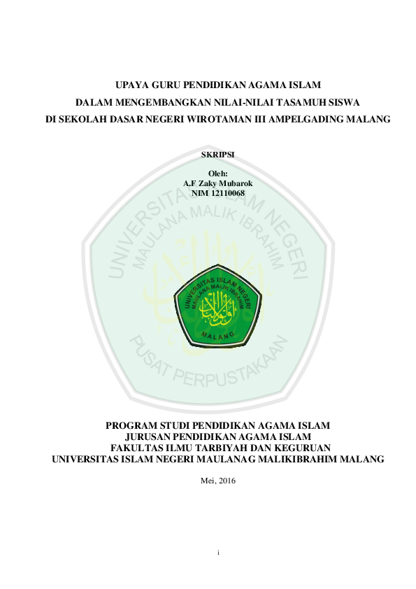 (PDF) Upaya guru Pendidikan Agama Islam dalam mengembangkan nilai-nilai tasamuh siswa di Sekolah ...