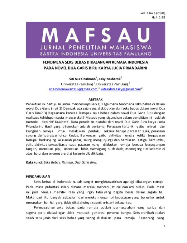 (PDF) Fenomena Seks Bebas Dikalangan Remaja Indonesia Pada Novel Dua ...
