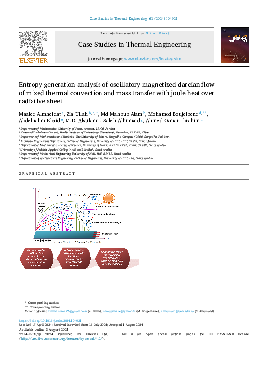 (PDF) Entropy generation analysis of oscillatory magnetized darcian flow of mixed thermal ...
