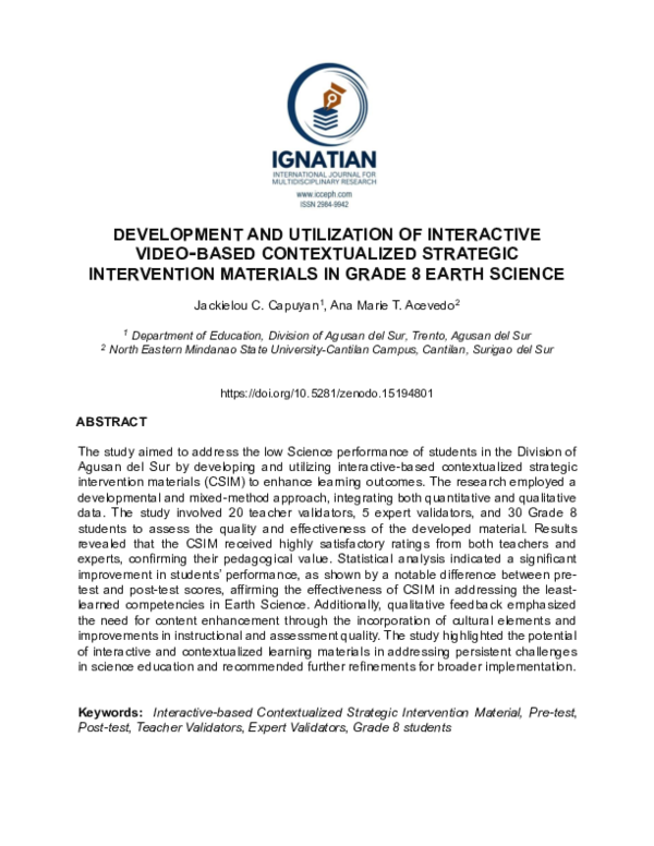 (PDF) DEVELOPMENT AND UTILIZATION OF INTERACTIVE VIDEO BASED ...