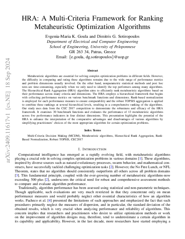 (PDF) HRA: A Multi-Criteria Framework for Ranking Metaheuristic Optimization Algorithms