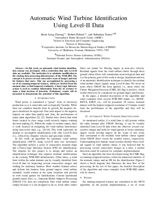 (PDF) Automatic wind turbine identification using level-II data