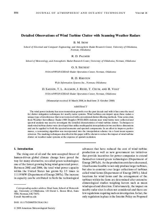 (PDF) Detailed Observations of Wind Turbine Clutter with Scanning ...