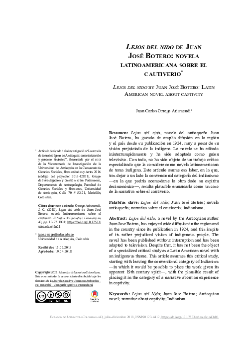 (PDF) Lejos del nido de Juan José Botero: novela latinoamericana sobre ...