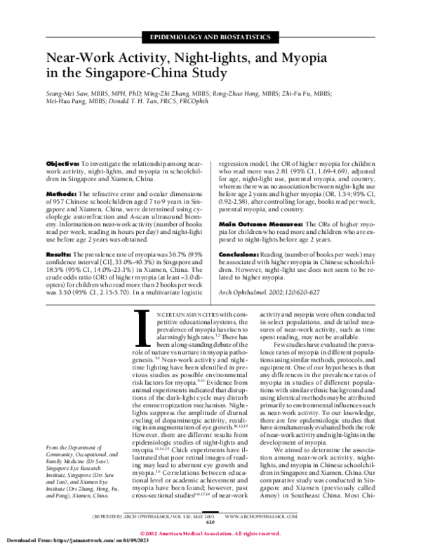 (PDF) Near-Work Activity, Night-lights, and Myopia in the Singapore ...