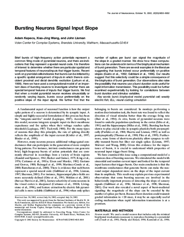 (PDF) Bursting neurons signal input slope