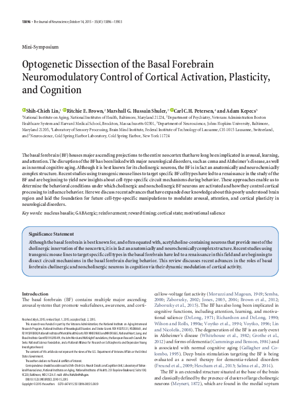(PDF) Optogenetic Dissection of the Basal Forebrain Neuromodulatory ...