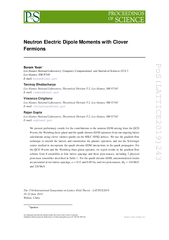 (PDF) Neutron Electric Dipole Moments with Clover Fermions