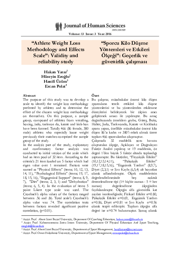 (PDF) “Athlete Weight Loss Methodology and Effects Scale”: Validity and ...