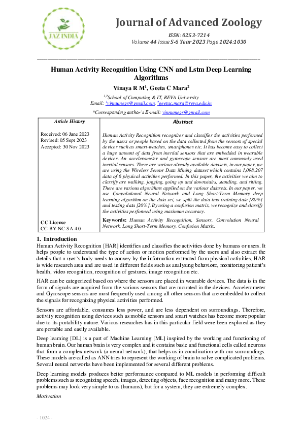 (PDF) Human Activity Recognition Using CNN and Lstm Deep Learning Algorithms