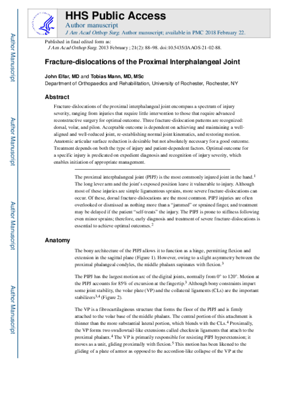 (PDF) Fracture-dislocations of the Proximal Interphalangeal Joint