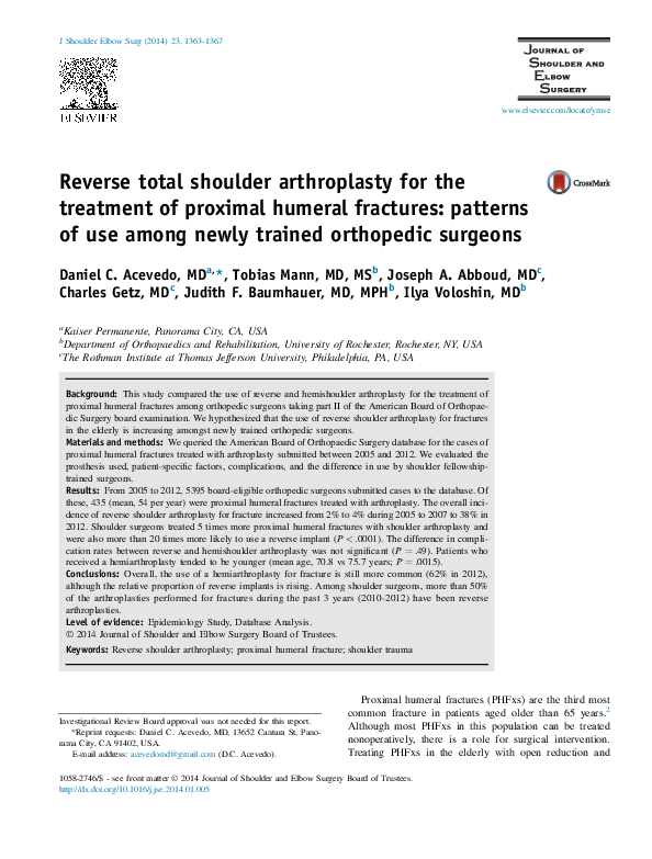 (PDF) Reverse total shoulder arthroplasty for the treatment of proximal ...