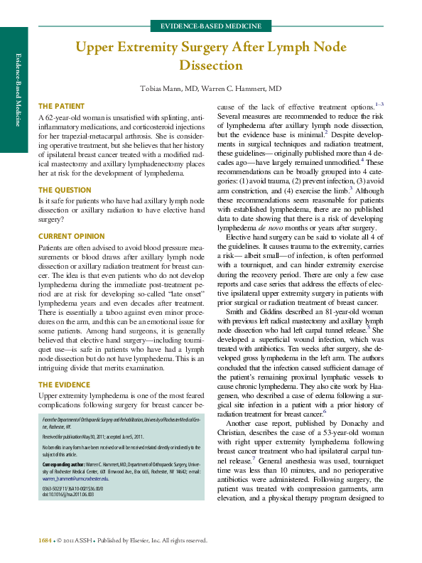 (PDF) Upper Extremity Surgery After Lymph Node Dissection