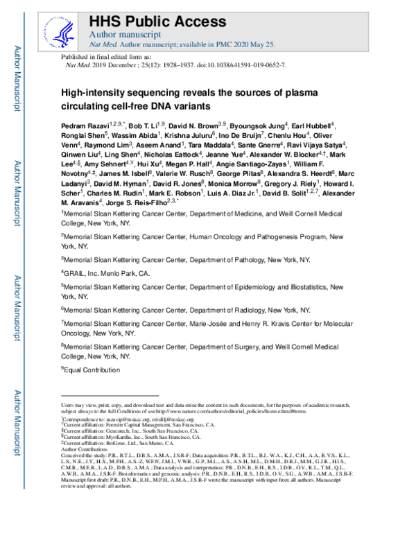 (PDF) High-intensity sequencing reveals the sources of plasma ...