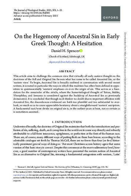 (PDF) On the Hegemony of Ancestral Sin in Early Greek Thought: A Hesitation