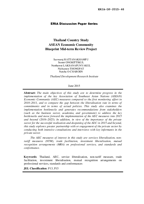 (PDF) Thailand Country Study ASEAN Economic Community Blueprint Mid ...