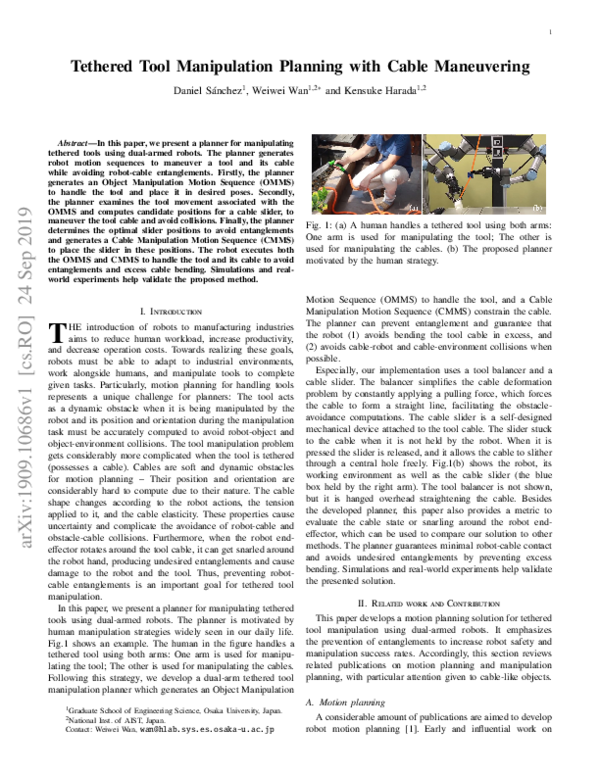 (PDF) Tethered Tool Manipulation Planning with Cable Maneuvering