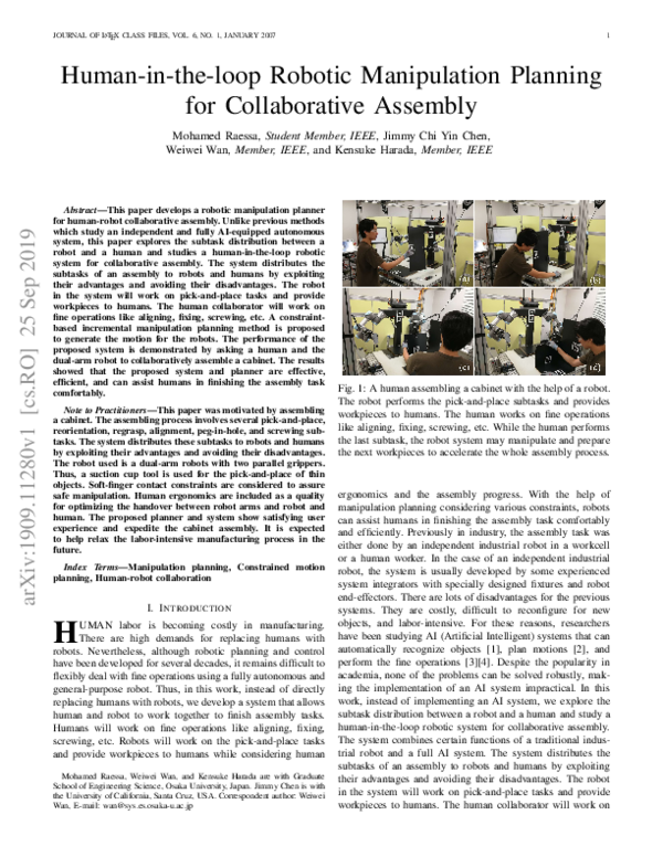 (PDF) Human-in-the-Loop Robotic Manipulation Planning for Collaborative Assembly