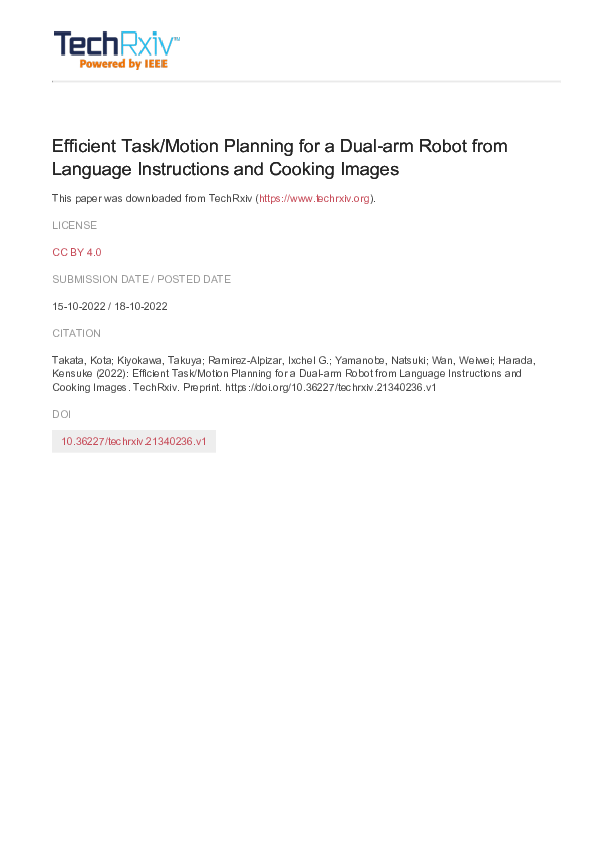 (PDF) Efficient Task/Motion Planning for a Dual-arm Robot from Language ...