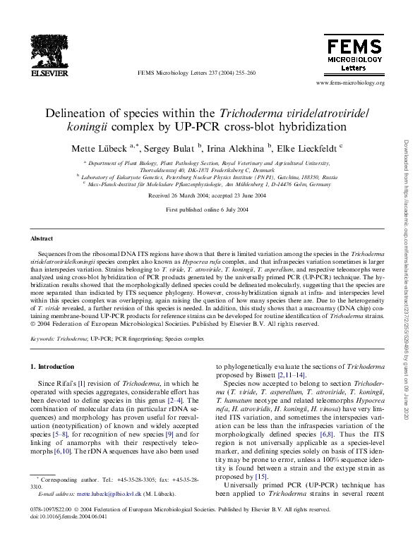 (PDF) Delineation of species within the Trichoderma viride/atroviride/koningii complex by UP-PCR ...