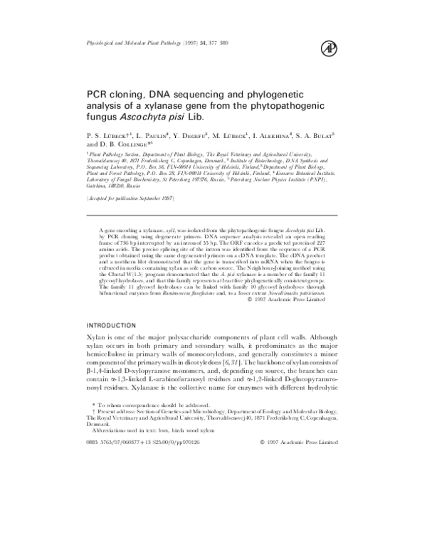 (PDF) PCR cloning, DNA sequencing and phylogenetic analysis of a ...