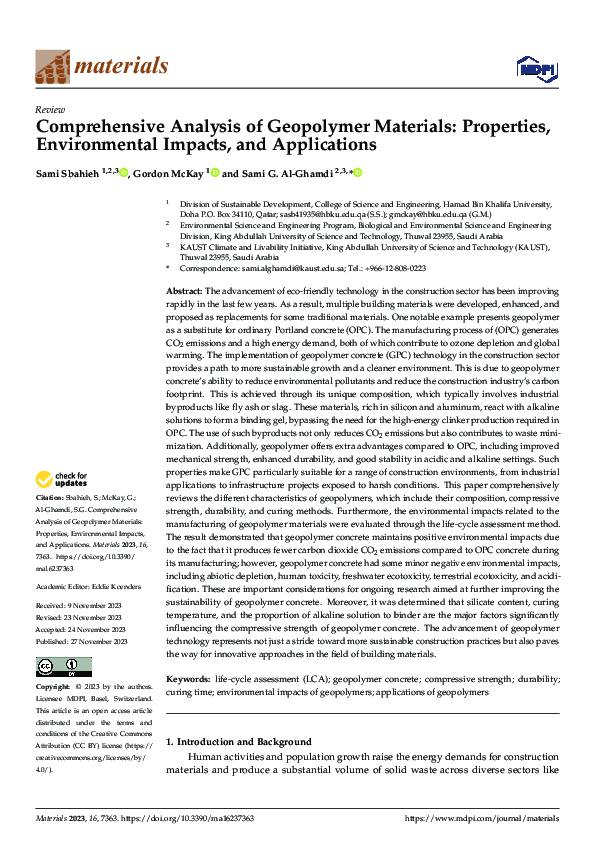 (PDF) Comprehensive Analysis of Geopolymer Materials: Properties ...