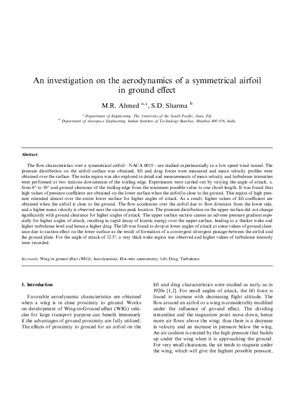 (PDF) An investigation on the aerodynamics of a symmetrical airfoil in ...