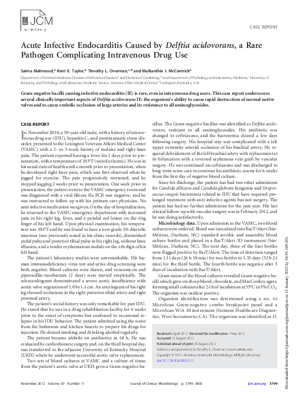 (PDF) Acute Infective Endocarditis Caused by Delftia acidovorans, a ...