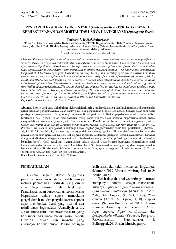 (PDF) PENGARUH EKSTRAK DAUN BINTARO (Cerbera odollam) TERHADAP WAKTU ...