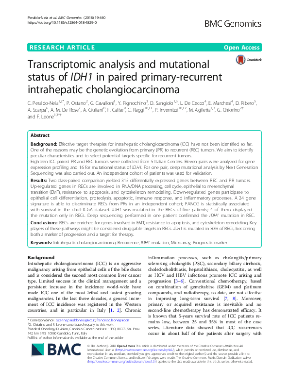 (PDF) Transcriptomic analysis and mutational status of IDH1 in paired primary-recurrent ...