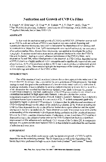 (PDF) Nucleation and Growth of CVD Cu Films