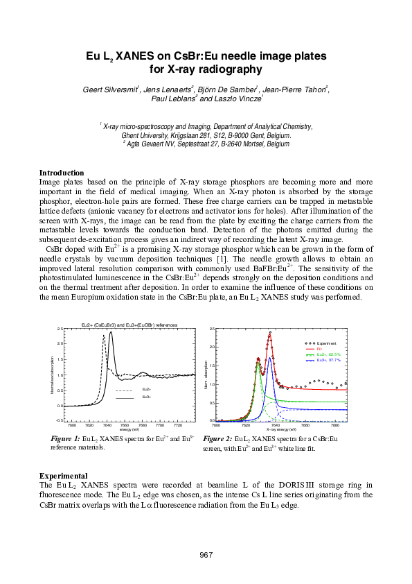 (PDF) Eu L2 XANES on CsBr:Eu needle image plates for X-ray radiography