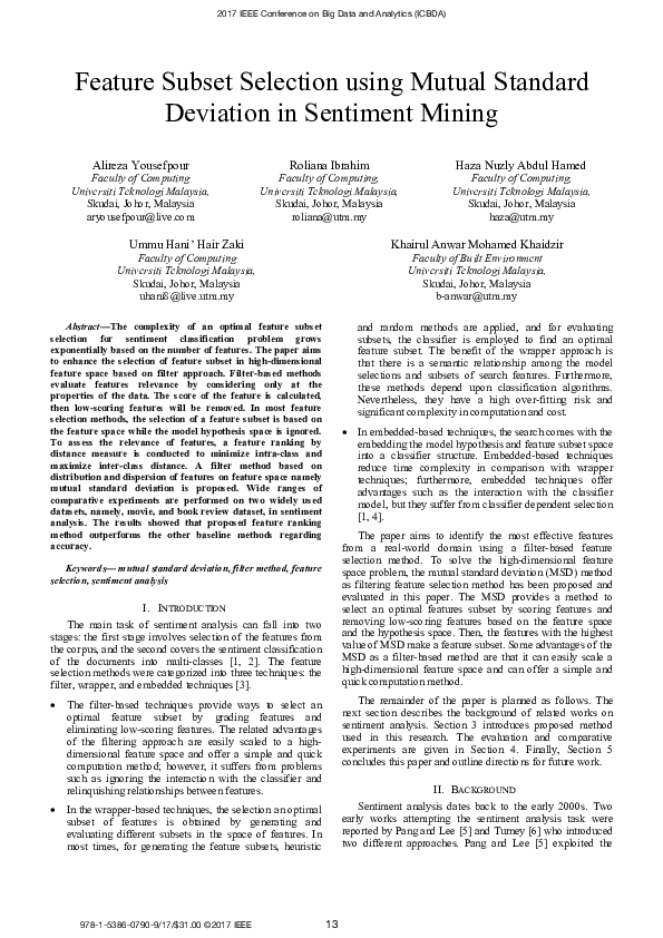 Pdf Feature Subset Selection Using Mutual Standard Deviation In
