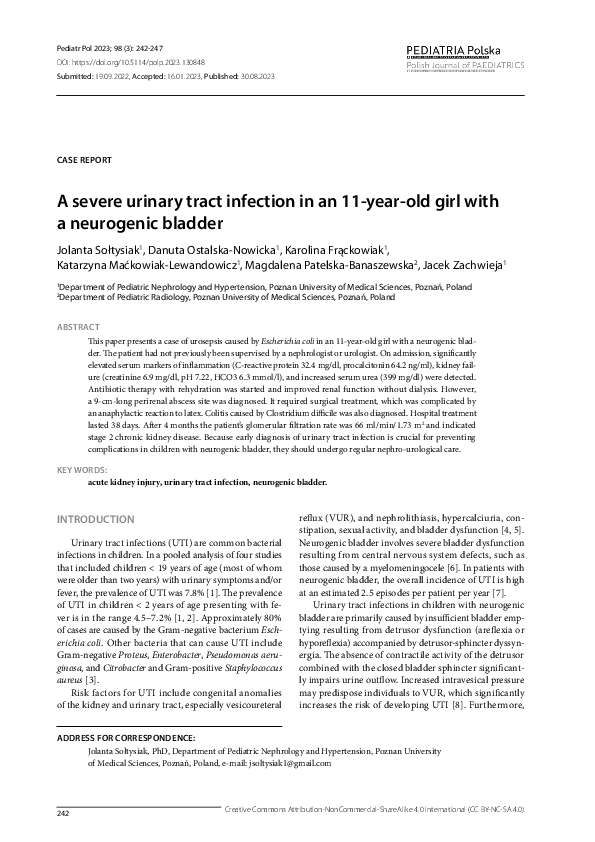 (PDF) A severe urinary tract infection in an 11-year-old girl with a ...