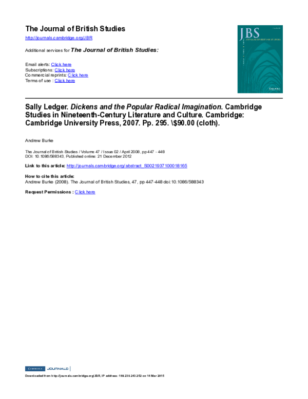 (PDF) Sally Ledger. Dickens and the Popular Radical Imagination ...