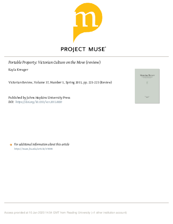 (PDF) Portable Property: Victorian Culture on the Move (review)