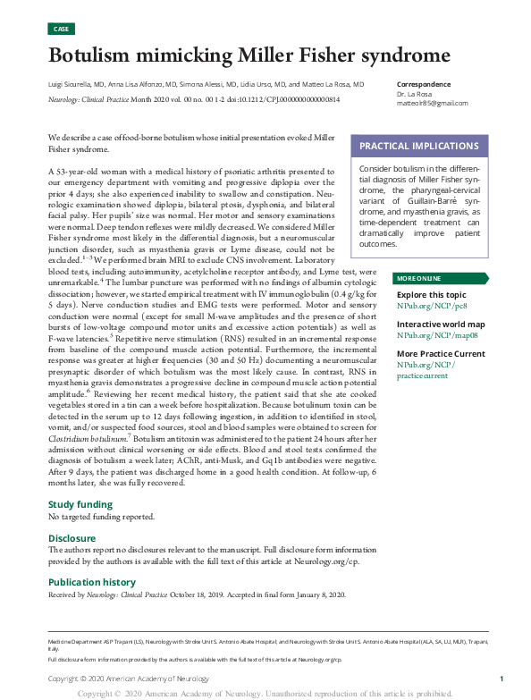 (PDF) Botulism Mimicking Miller Fisher Syndrome