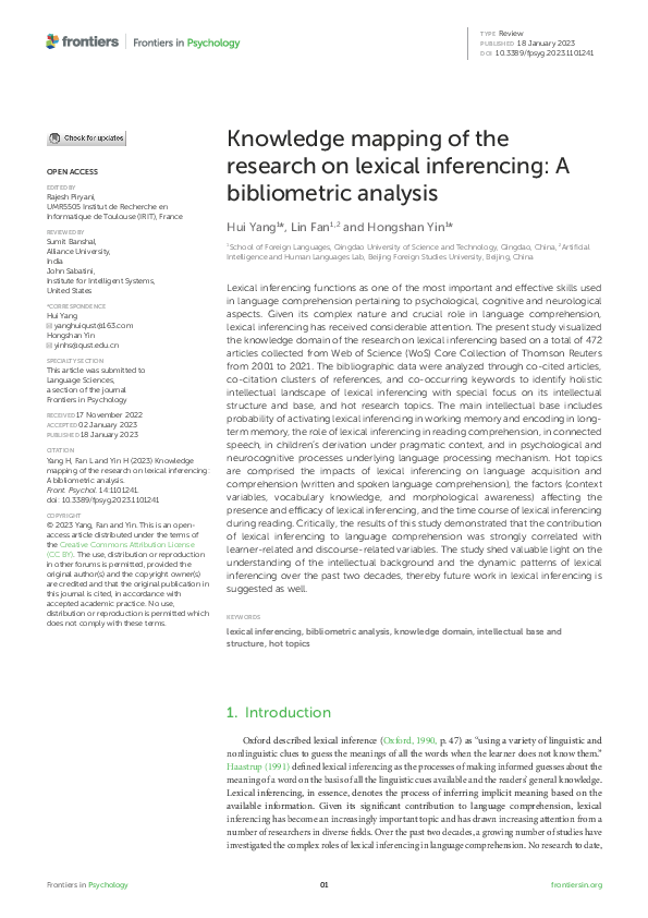 (PDF) Knowledge mapping of the research on lexical inferencing: A ...