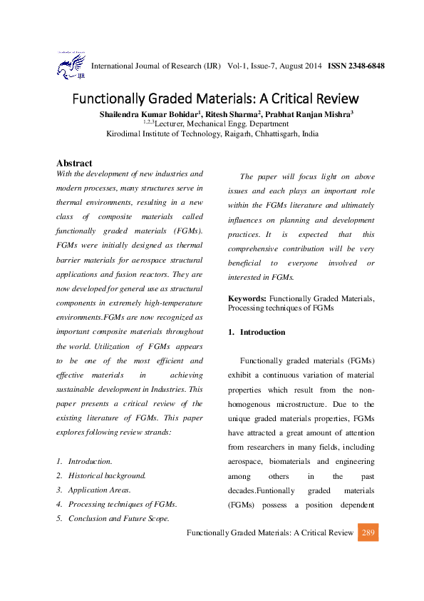 (PDF) Functionally Graded Materials: A Critical Review