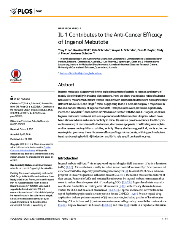 (PDF) IL-1 Contributes to the Anti-Cancer Efficacy of Ingenol Mebutate