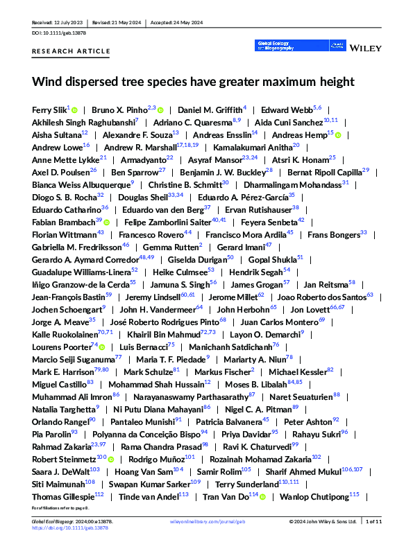 (PDF) Wind dispersed tree species have greater maximum height