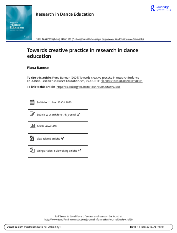 (PDF) Towards creative practice in research in dance education