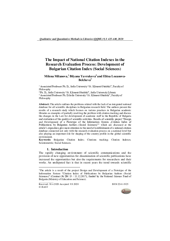 (PDF) The Impact of National Citation Indexes in the Research ...