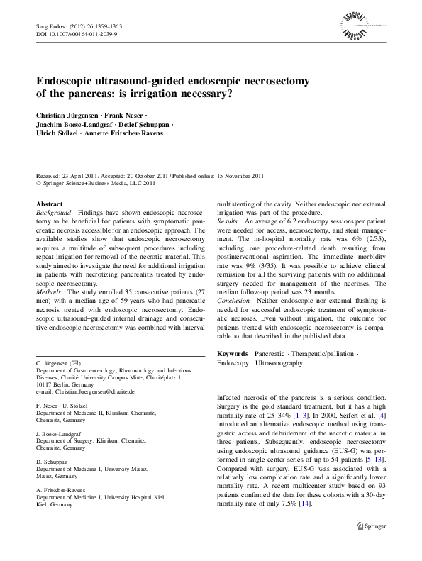 (PDF) Endoscopic ultrasound-guided endoscopic necrosectomy of the ...
