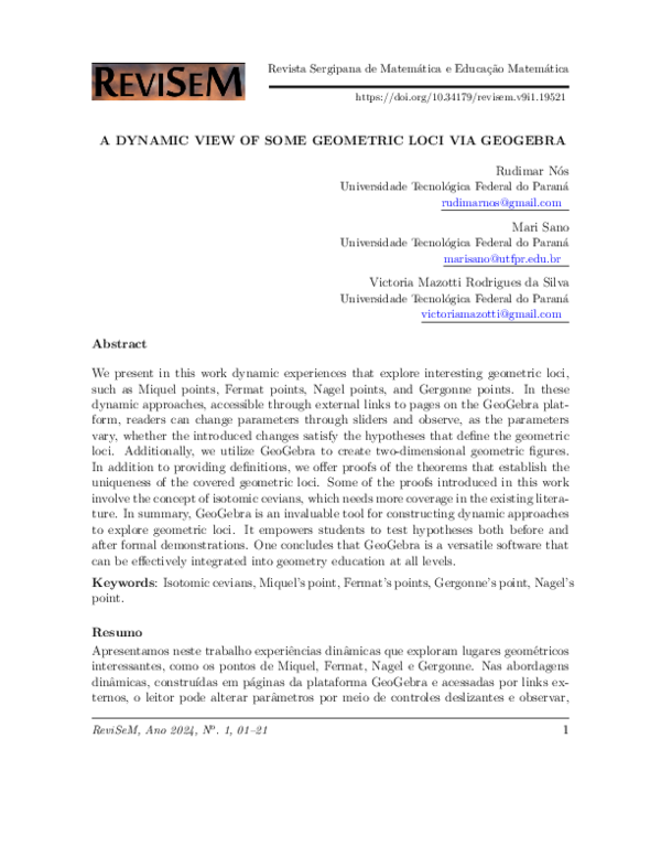(PDF) A Dynamic View of Some Geometric Loci via Geogebra