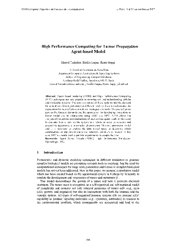 (PDF) High Performance Computing for Tumor Propagation Agent-based Model