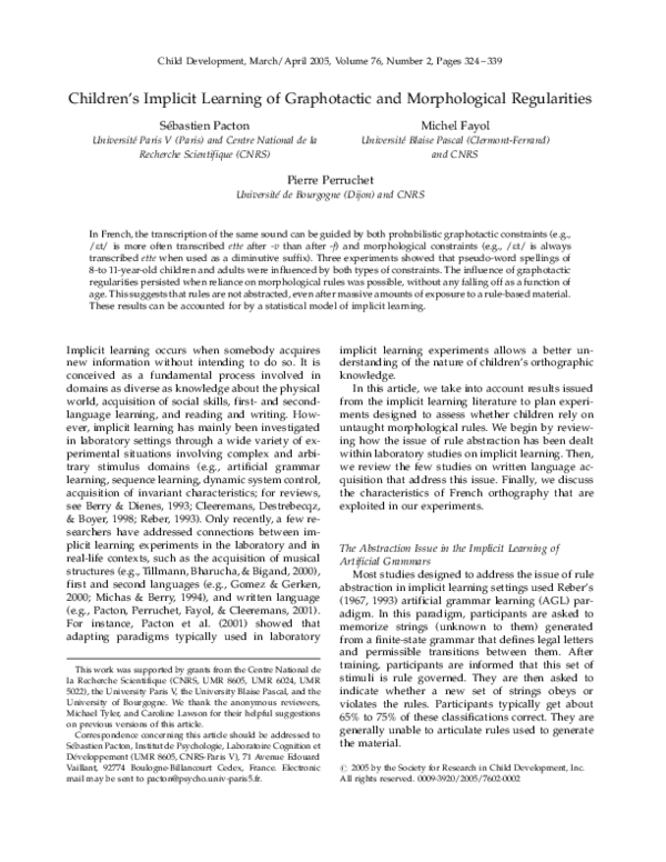 (PDF) Children's Implicit Learning of Graphotactic and Morphological Regularities