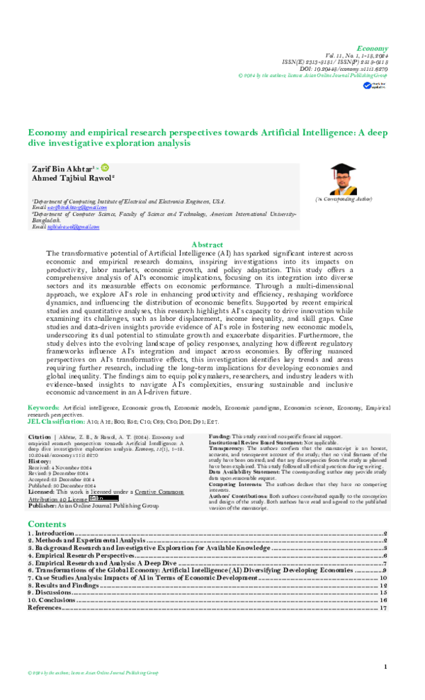 (PDF) Economy and empirical research perspectives towards Artificial ...